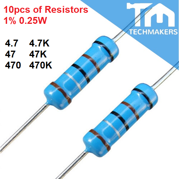 10 Pcs Of Resistor 1 0 25W 4 7 47 470 4 7K 47K 470K Ohm 1 4 0 25
