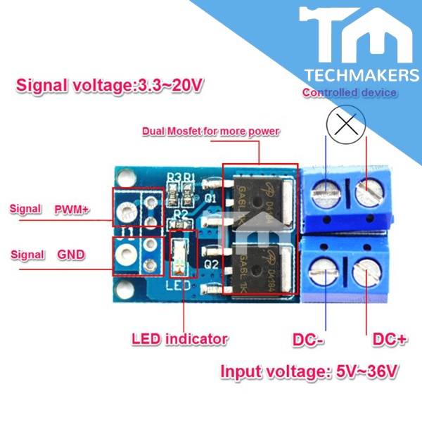 D4184 Dual Mosfet N-Channel Module 15A 400W PWM Trigger FET Switch ...