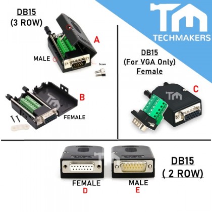 DB15 Female / Male Solderless 15 Pin VGA Port Connector Repair Kit