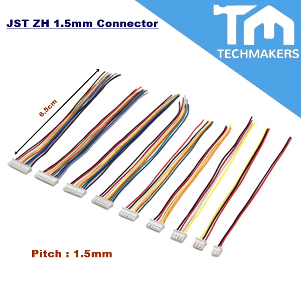 JST ZH 1.5mm 2/3/4/5/6/8/10-pin 6.5 Cm Connector Set Techmakers