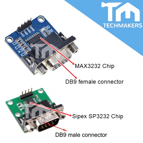 TTL UART to RS232 DB-9 Pin Male / Female Converter MAX232/SP3232 Serial ...